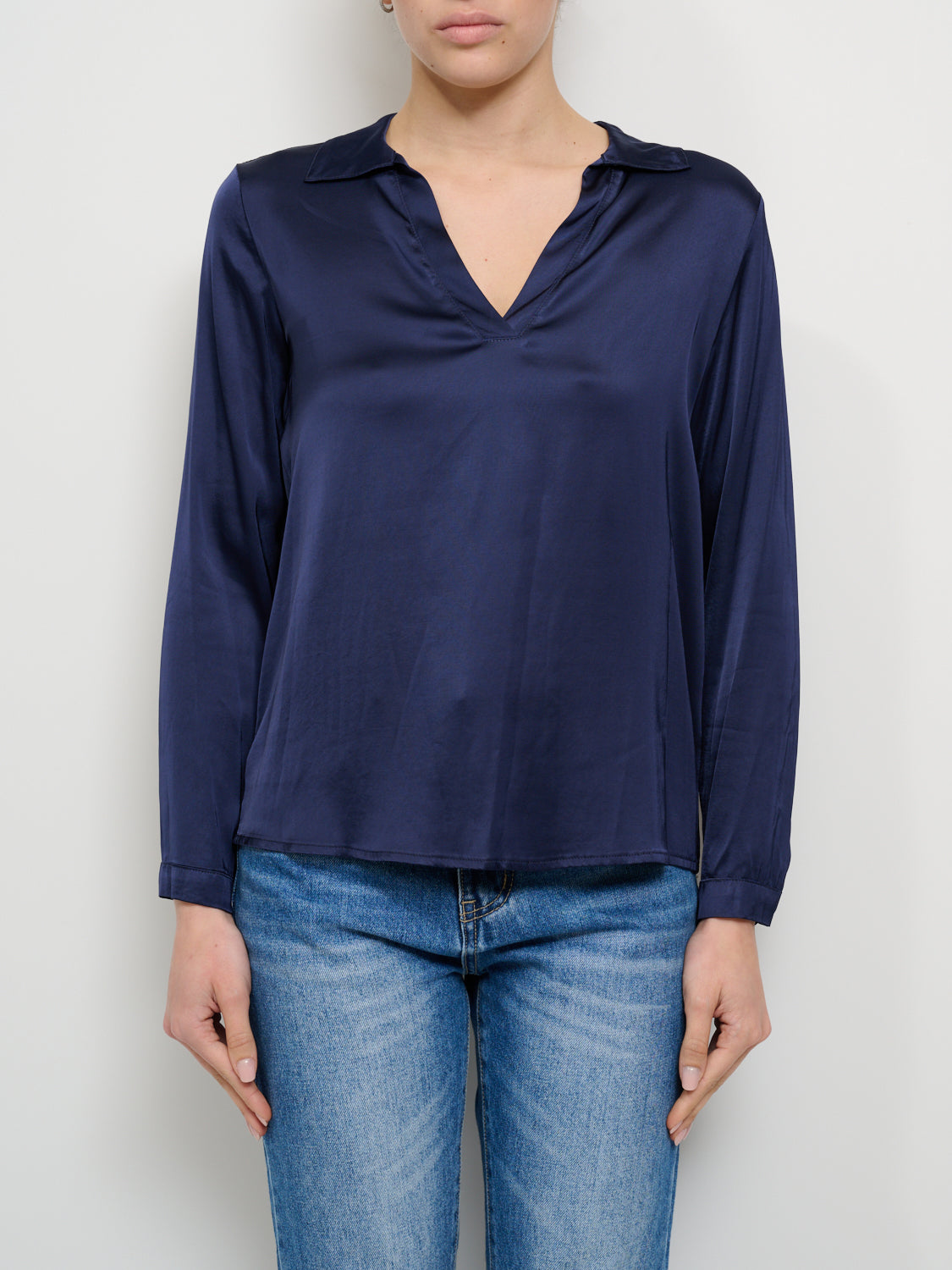 DIXIE - BLUSA A V CON COLLO - BLU