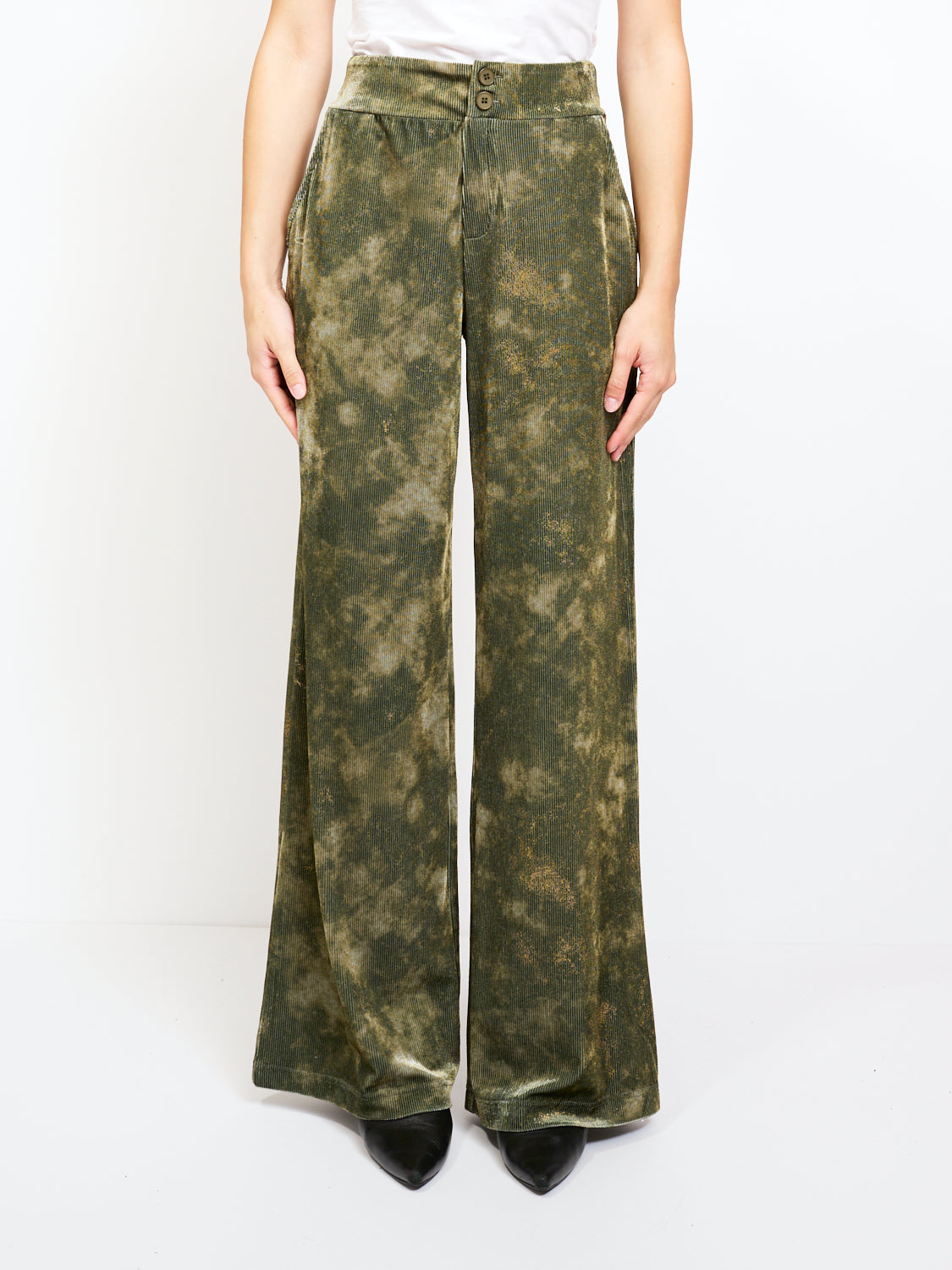 AN'GE - PANTALONE VELLUTO LARGO - KAKI