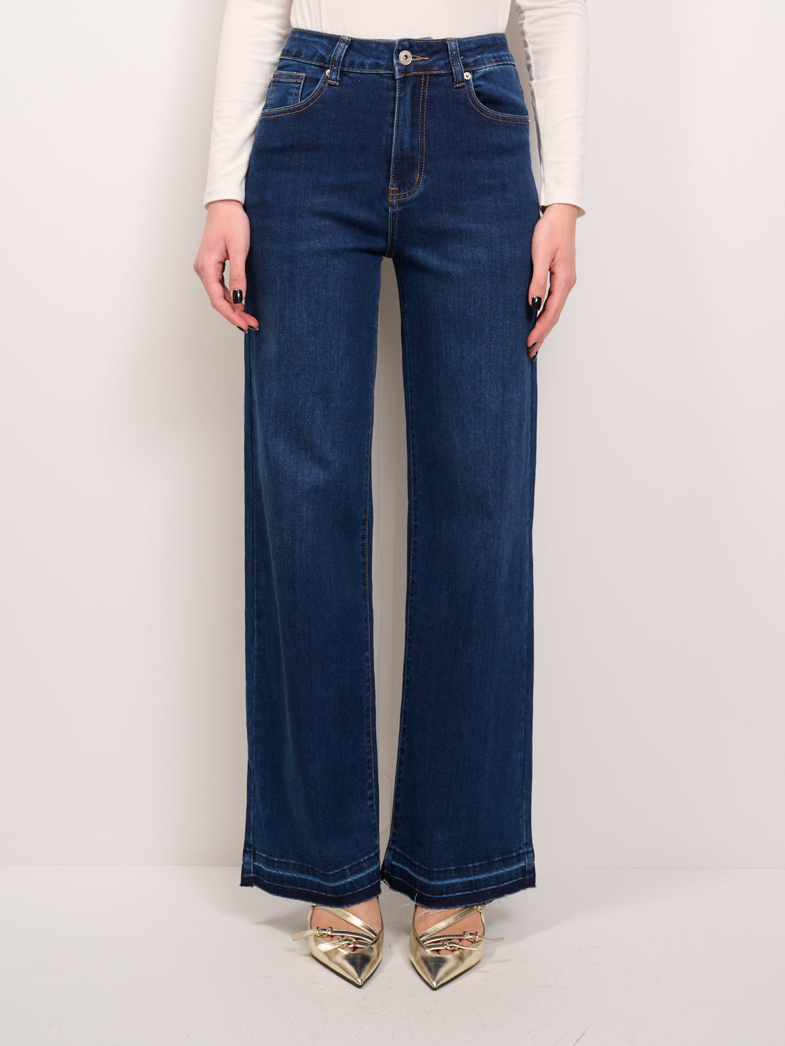 IDENTITY - JEANS LARGO SFRANGIATO - DENIM