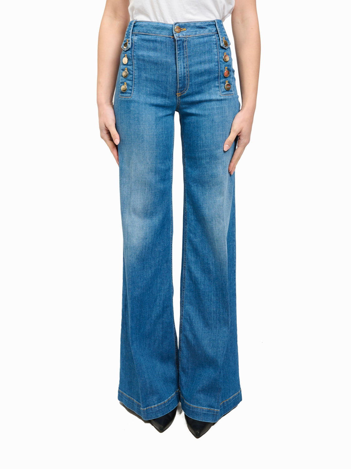 TENSIONE IN - JEANS CON BOTTONI ORO - DENIM